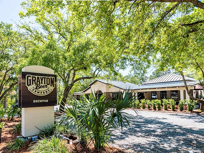 Shade, suds, and serenity. Grayton Beer Company's brewpub offers liquid refreshment under a canopy of oak trees.