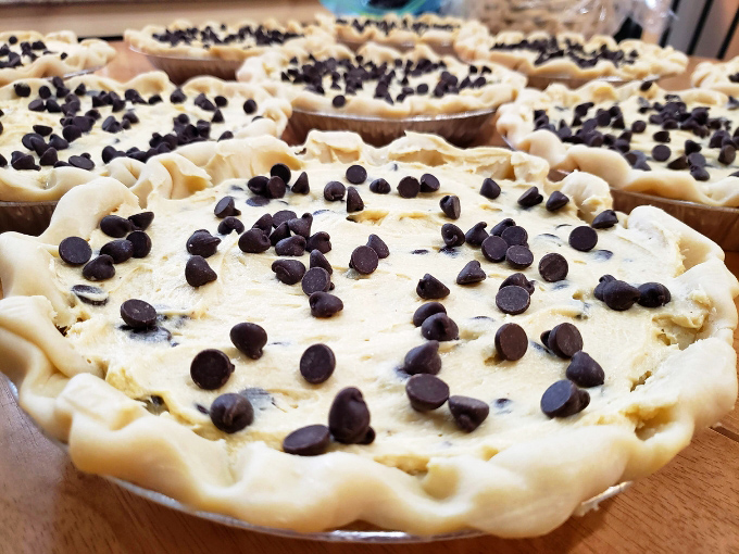 Chocolate chip cookie dough pies waiting for their oven transformation &ndash; like seeing celebrities without makeup, but somehow even more appealing.