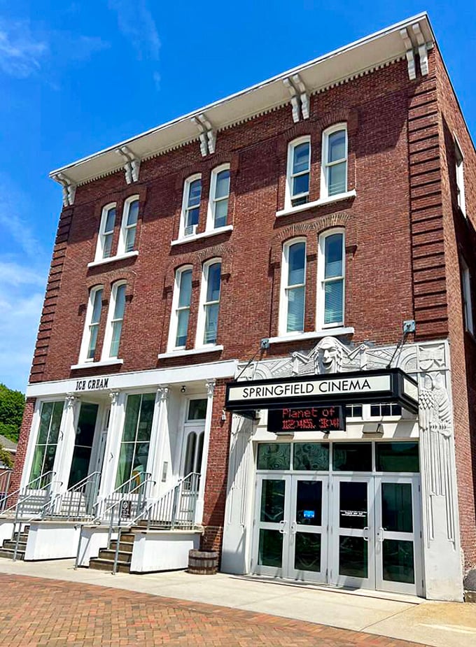 Springfield Cinema's historic facade houses modern entertainment, proving old buildings can learn delightful new tricks beautifully.
