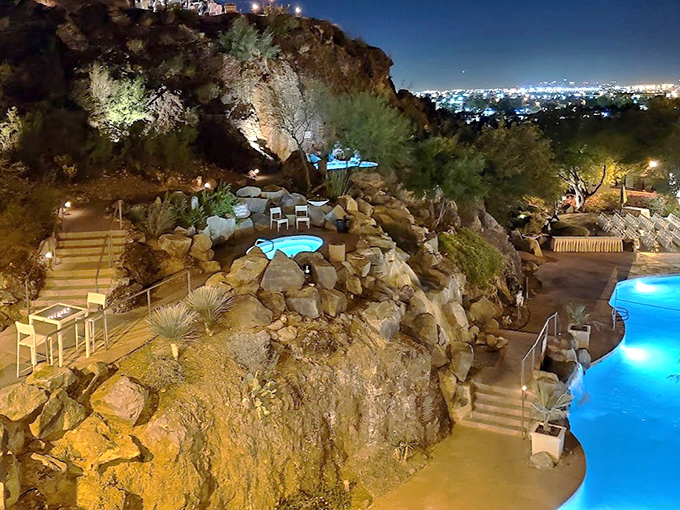 The Buttes' iconic rock formation stands sentinel at twilight, a natural monument that has witnessed countless Arizona sunsets.