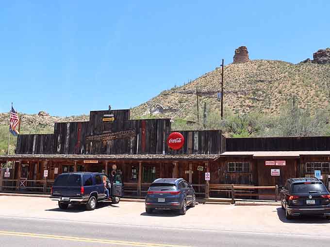 The Superstition Saloon offers rustic Western charm and cold refreshments, because even adventurers need to refuel occasionally.