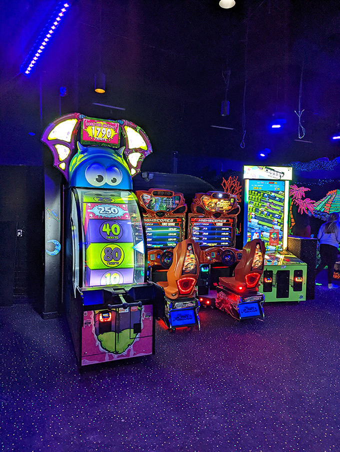 Neon-lit nostalgia meets modern thrills in this vibrant arcade oasis where tickets rain and competition roars to life.