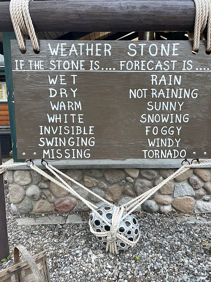 The weather stone provides forecasts with tongue-in-cheek accuracy, proving that meteorology doesn't have to be complicated or accurate.