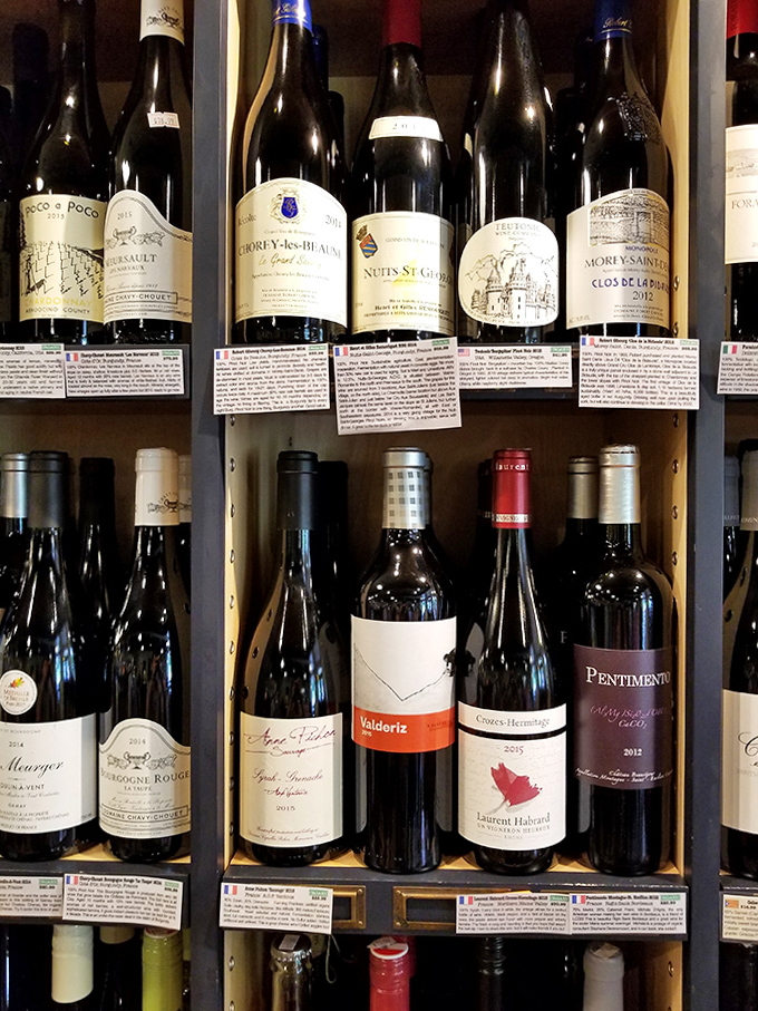 Wine bottles stand at attention with handwritten notes describing each one's personality &ndash; like getting recommendations from a knowledgeable friend.