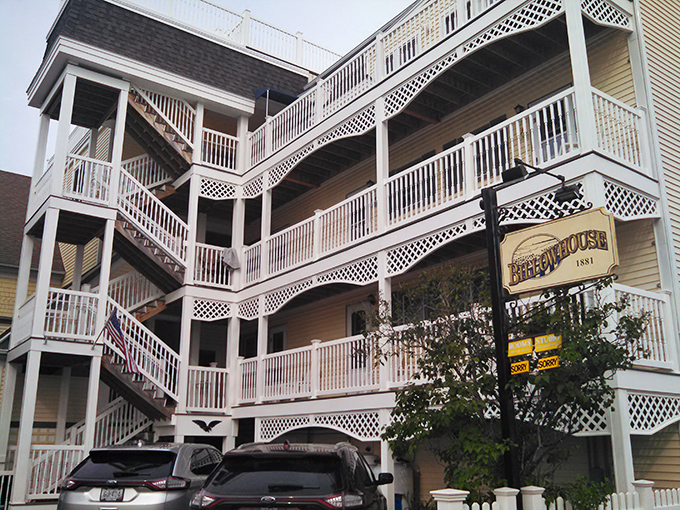 The Breeze House offers a multi-tiered welcome with its elaborate white staircases &ndash; architectural eye candy that's been housing happy vacationers since 1881.