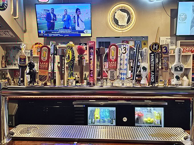 Wisconsin's craft beer taps stand at attention, ready to complement the parade of smoked delights emerging from the kitchen.
