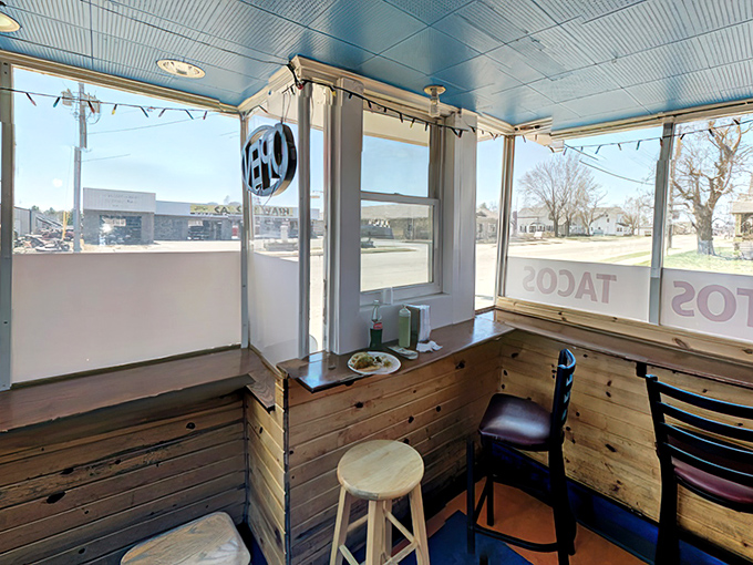 Window-side counter seating offers the simple pleasure of people-watching while savoring authentic Mexican flavors in small-town Wisconsin.