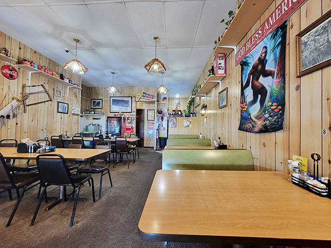 Simple wooden tables and chairs create an unpretentious setting where the food, not the decor, rightfully becomes the star of the show.