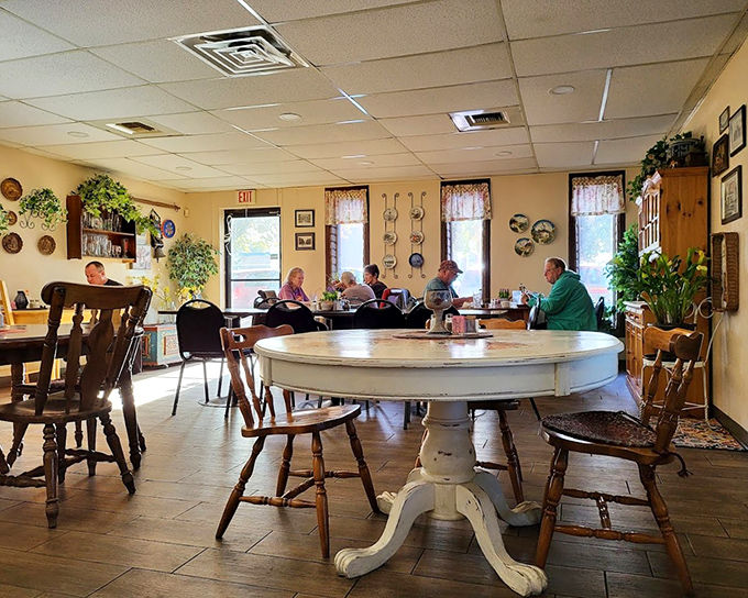 The dining area welcomes guests like old friends, with tables arranged for both intimate conversations and larger gatherings of schnitzel enthusiasts.