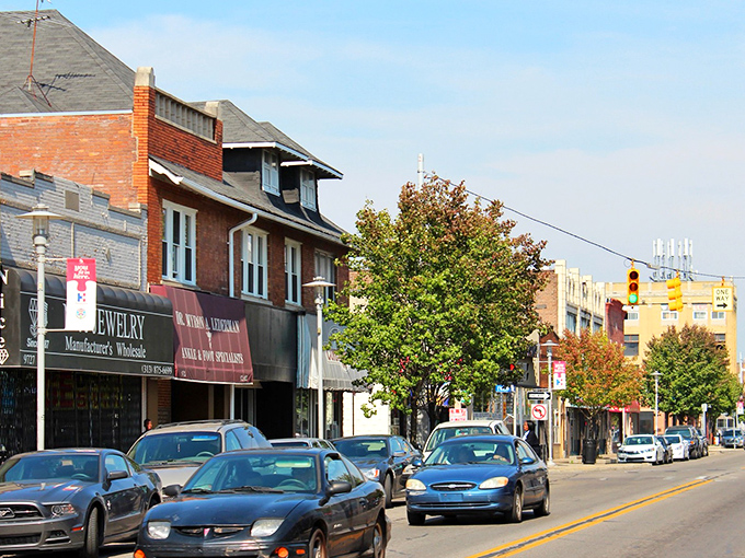 Vintage storefronts and tree-lined streets create Hamtramck's distinctive urban character – a walkable neighborhood where old-world charm meets new-world diversity.