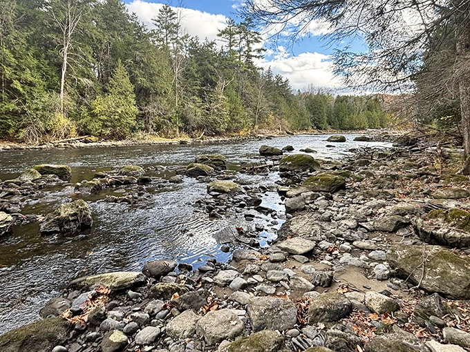 Nature's rock garden reveals itself along the creek bed, where centuries of rushing water have sculpted a perfect riverside retreat.