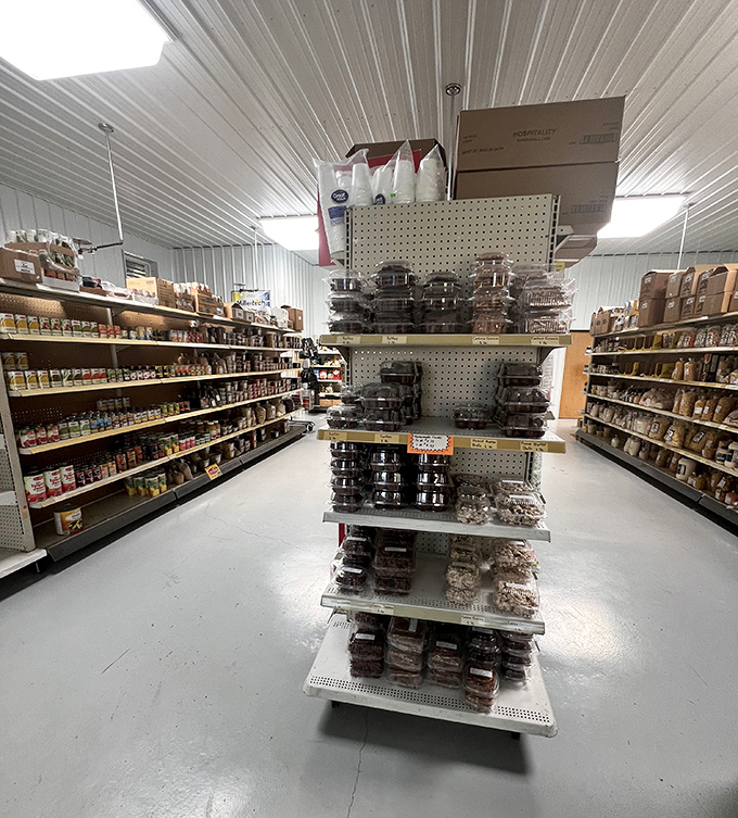 The center aisle display offers a carefully curated selection of treats that make grocery shopping feel like a delightful treasure hunt.