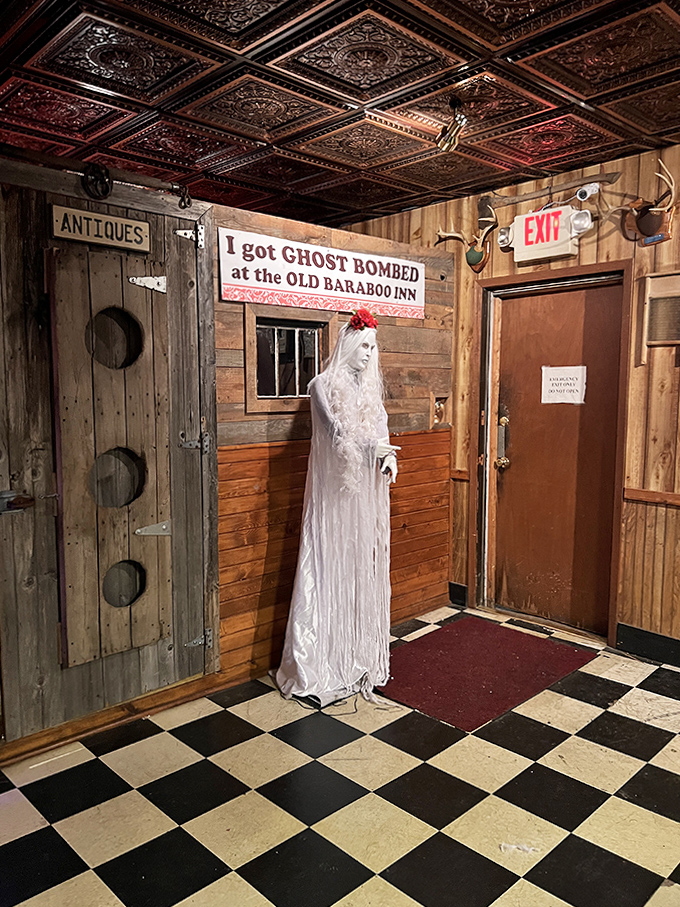 The welcoming bar display invites you to settle in for an evening of spirited conversation&mdash;with both the living and perhaps the long-departed.