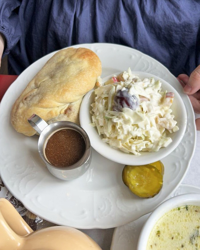 A proper pasty with apple slaw &ndash; hand-held comfort that miners once carried underground, now elevated to caf&eacute; elegance without losing its soul.