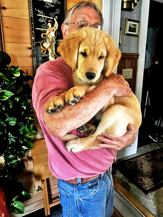 The shop's friendly golden retriever mascot offers the warmest welcome in Vermont. Antiques are great, but puppy cuddles are priceless.