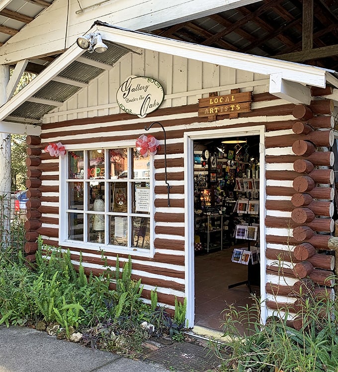 Gallery Under the Oaks: this rustic log cabin houses local artistry, proving Micanopy celebrates creators of yesterday and today with equal enthusiasm.