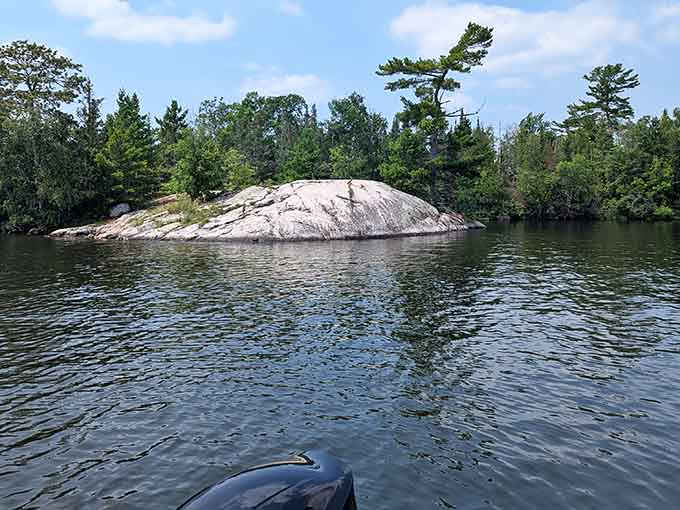 Rocky outcroppings dot the lake, adding character to the landscape and giving you something interesting to explore by kayak or pontoon boat.