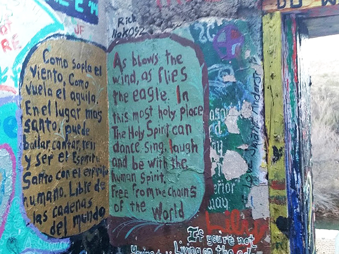 Ancient wisdom meets modern expression on these painted walls, where soakers contemplate life while warming their bones.