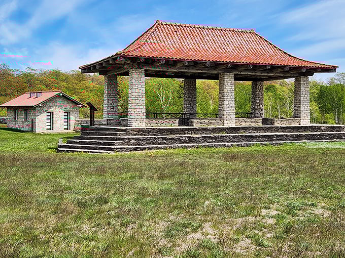 This open-air stone pagoda seems to float above the landscape, offering shelter and spectacular views that make the hike worthwhile.