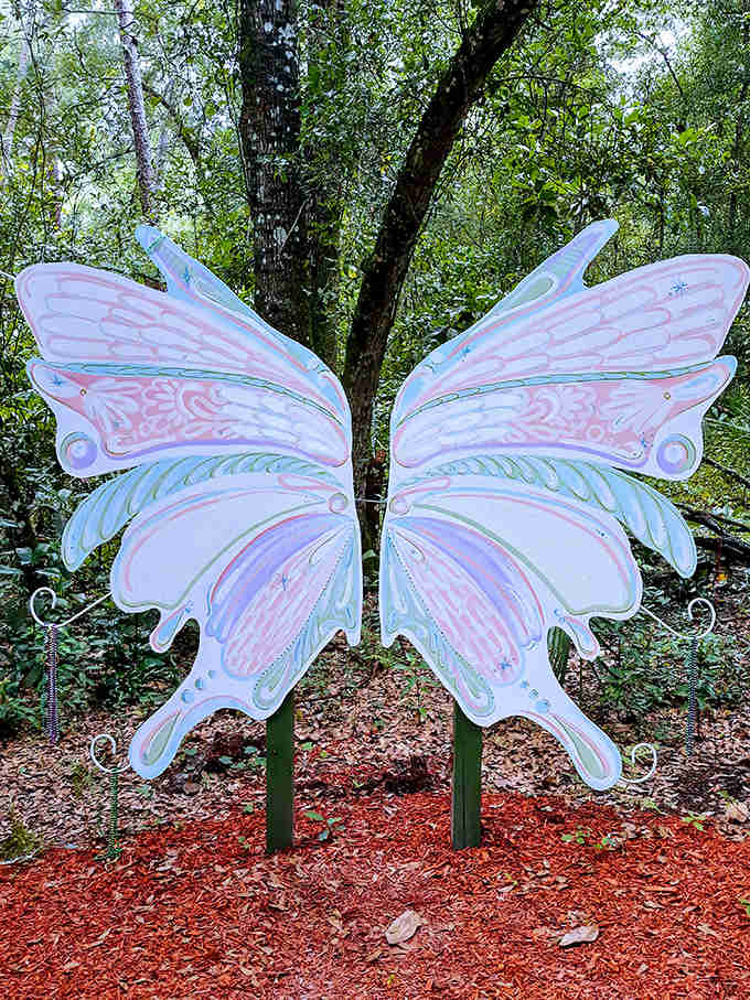 These magnificent butterfly wings transform visitors into temporary fairy creatures, perfect for capturing that "just sprouted wings" moment.