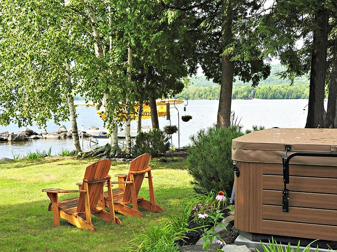 Adirondack chairs await sunset viewers, perfectly positioned for nature's nightly show that outperforms any streaming service.