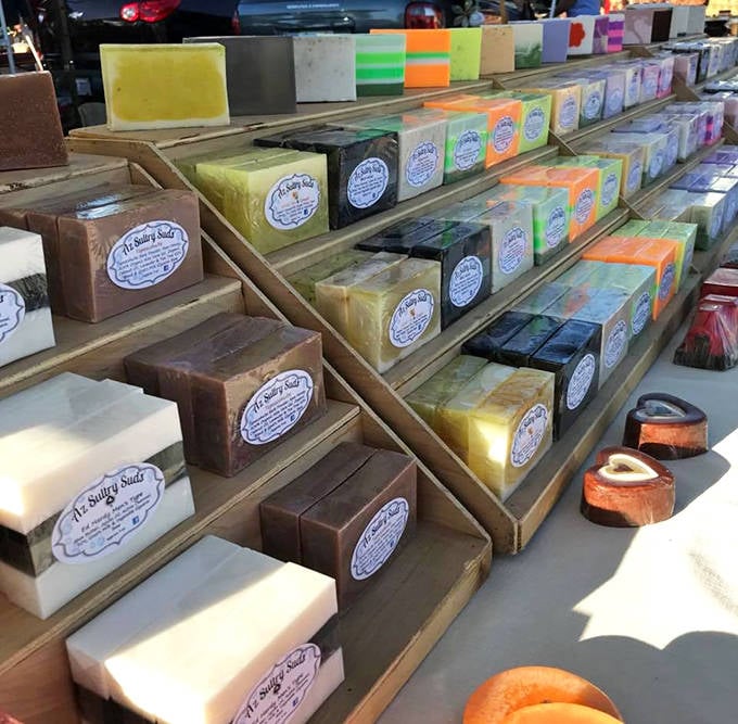 Handcrafted soaps in every color of the rainbow, proving that even getting clean can be a beautiful experience.