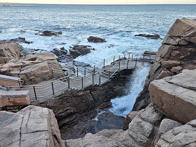 From this cliff-top vantage point, visitors can appreciate the full drama of Thunder Hole without the accompanying shower &ndash; though where's the fun in staying dry?
