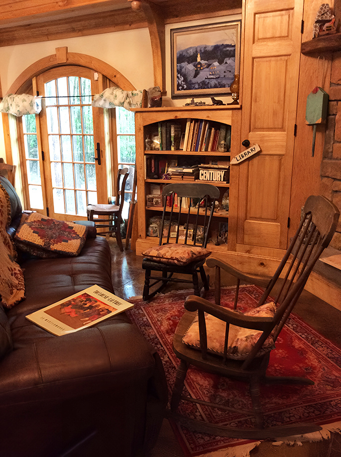 Bookshelves and reading nooks create spaces for quiet contemplation or planning your next adventure.