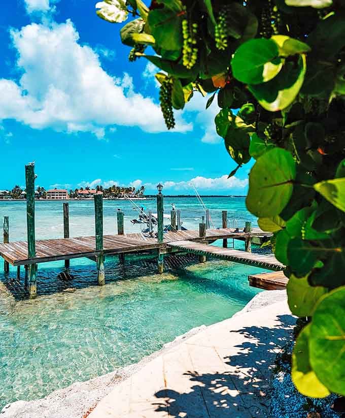 Crystal clear waters invite exploration, whether you're casting a line, paddling around your domain, or simply dangling your feet.