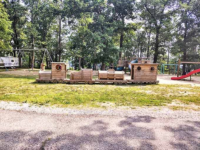 All aboard the imagination express! This wooden train playground has launched countless adventures for the park's youngest visitors.