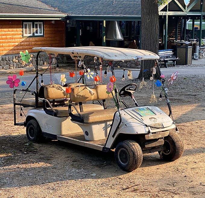 Even the golf carts get the decorative treatment here, because transportation should be fun and slightly ridiculous, especially on vacation.
