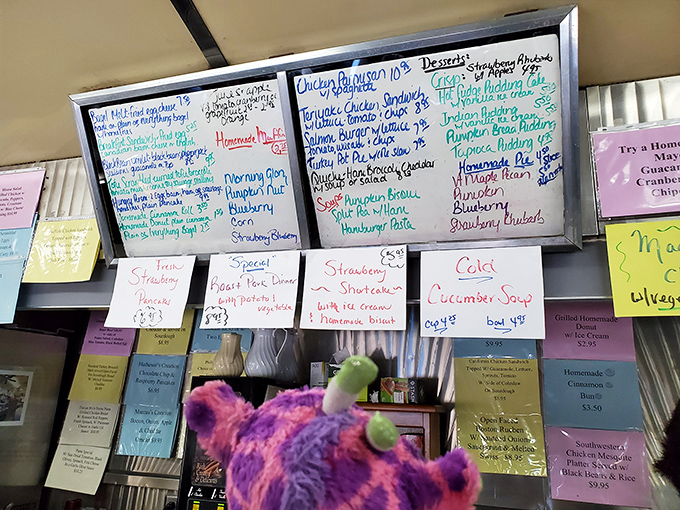 The specials board showcases the kitchen's creative side, featuring seasonal ingredients and dishes that go well beyond typical diner fare.