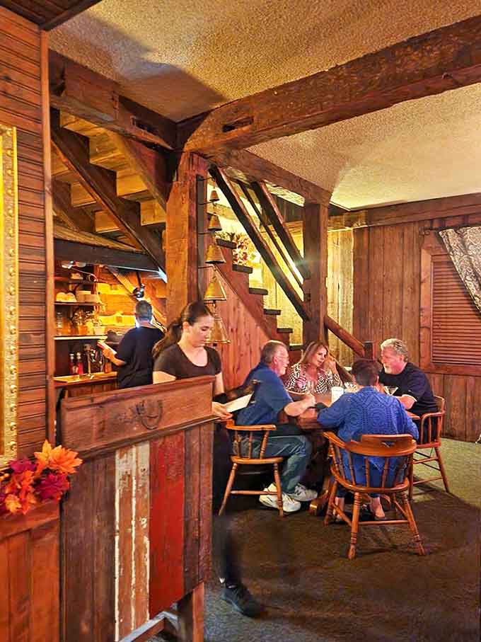 Rustic wooden beams frame an evening of good food and conversation, where memories are made between bites of exceptional cuisine.