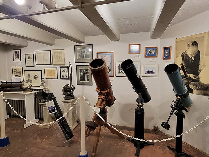Not your average basement collection! These historic telescopes once scanned Vermont's night skies, now preserved for curious visitors to admire.