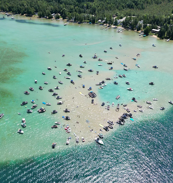 The famous sandbar in all its glory &ndash; where boats gather and strangers become friends in knee-deep turquoise waters during summer's peak.