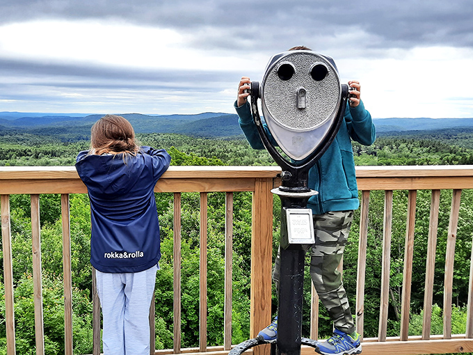 Where curious eyes meet mechanical ones, as young explorers discover that some views can't be swiped or scrolled.