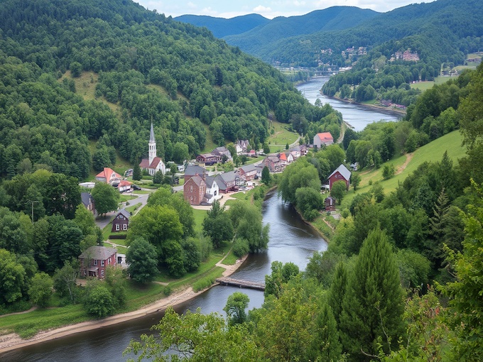A bird's-eye view of paradise, where church steeples rise from the valley floor like exclamation points on nature's perfect sentence.