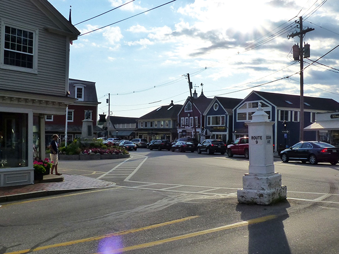 The heart of Kennebunkport where Route 9 meets village life. This intersection has witnessed more happy vacationers than a Jimmy Buffett concert.