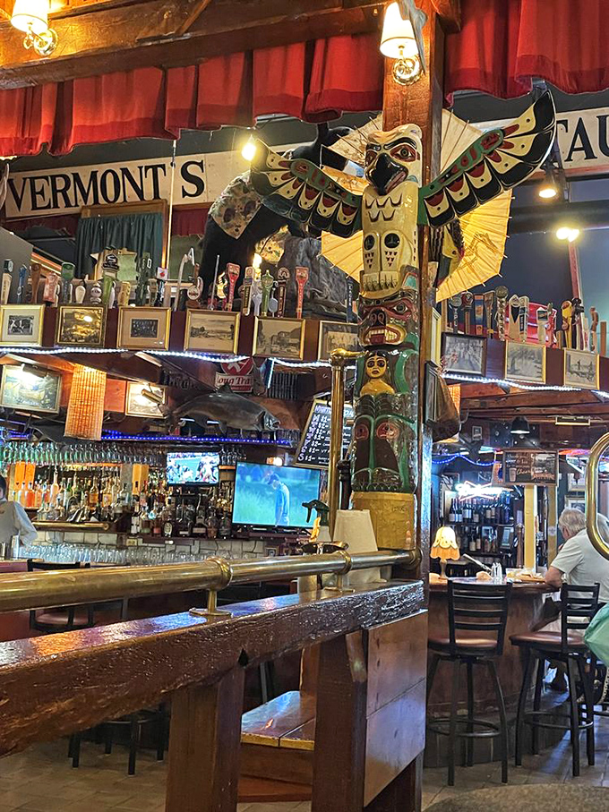 A magnificent totem pole stands guard over the bar area &ndash; just one of the unexpected treasures that make Fire & Ice feel like dining inside a particularly delightful curiosity cabinet.