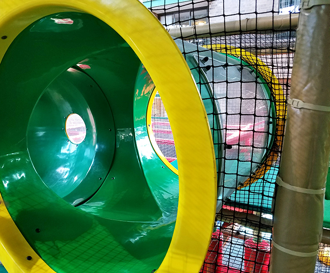 Through tubes and tunnels kids navigate obstacles that would make an American Ninja Warrior course designer nod with approval and slight concern.