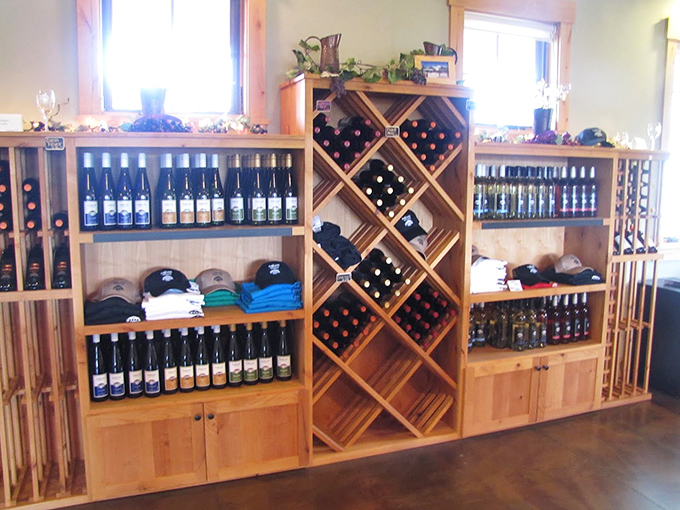 Liquid treasures awaiting discovery: The well-stocked wine display showcases Boathouse's impressive range, from crisp whites to complex reds.