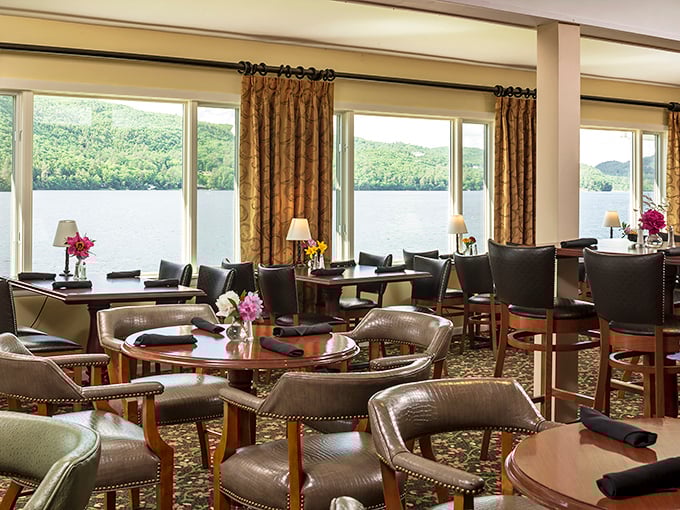 Dining with a view: Every meal comes with a side of spectacular scenery in this elegant lakefront dining room.