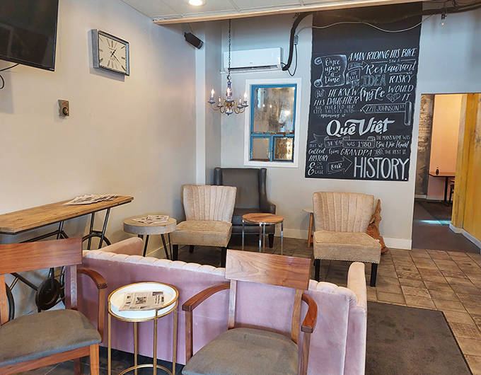 The dining area balances comfort with character &ndash; those chairs have witnessed countless "I told you these were amazing" moments between friends.