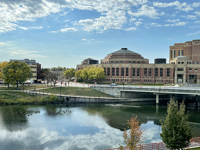 Rochester's riverside development blends modern architecture with natural beauty, creating an urban oasis along the flowing waters.