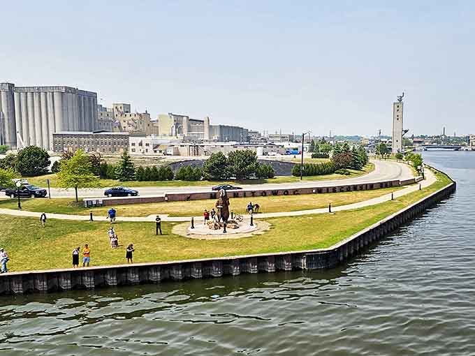 The charming waterfront in Ludington provides perfect spots to watch boats and enjoy Michigan's spectacular Lake Michigan sunsets.