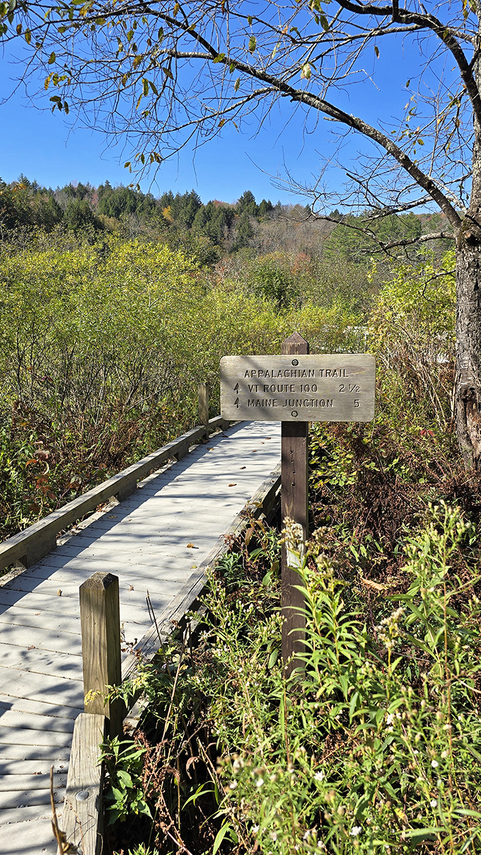 This unassuming sign marks the intersection of casual strollers and serious hikers &ndash; both equally welcome on this democratic trail.