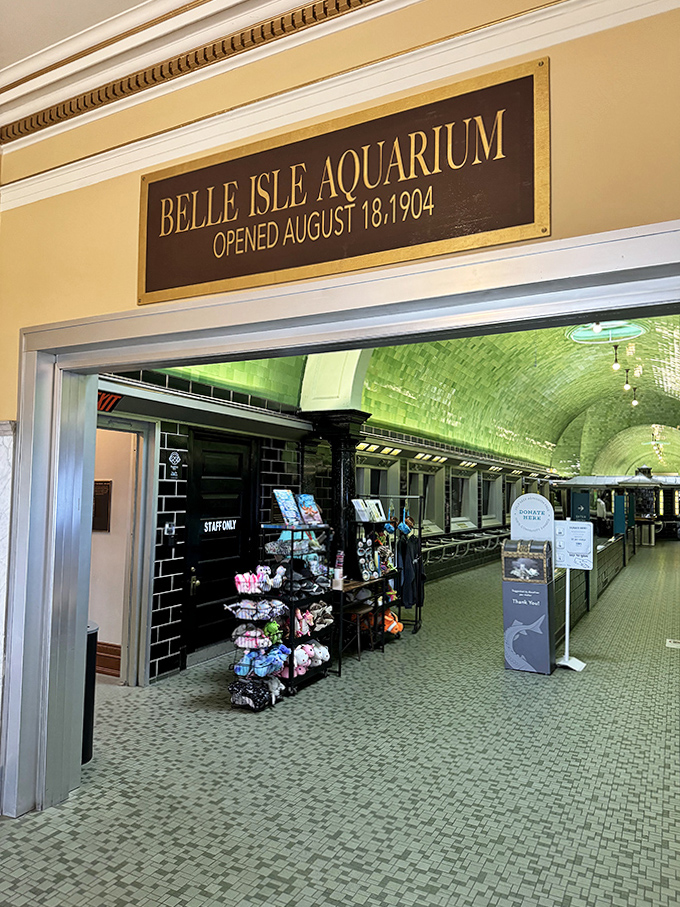"Opened August 18, 1904" proclaims the plaque, marking over a century of fish fascination in America's oldest public aquarium.