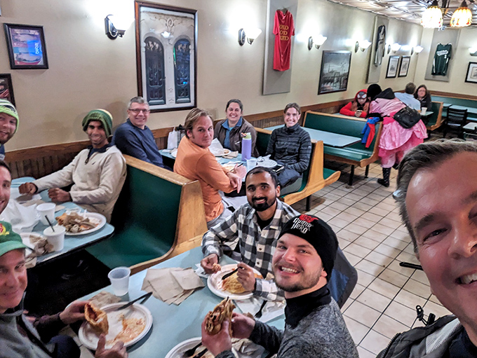 A gathering of happy diners proves that good food brings people together – Jimmy's isn't just a restaurant, it's a community hub.