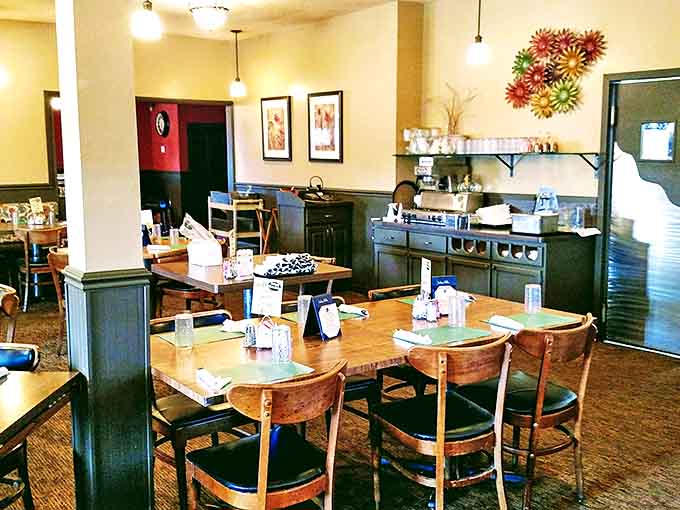Dining area where memories are made between bites &ndash; warm lighting and simple decor letting the food and company take center stage.