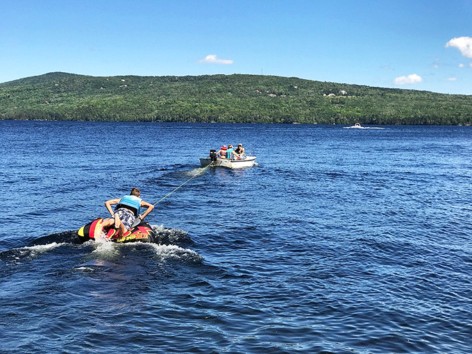 Water tubing thrills for all ages – Moosehead's recreational opportunities range from peaceful paddling to high-speed adventures behind the boat.